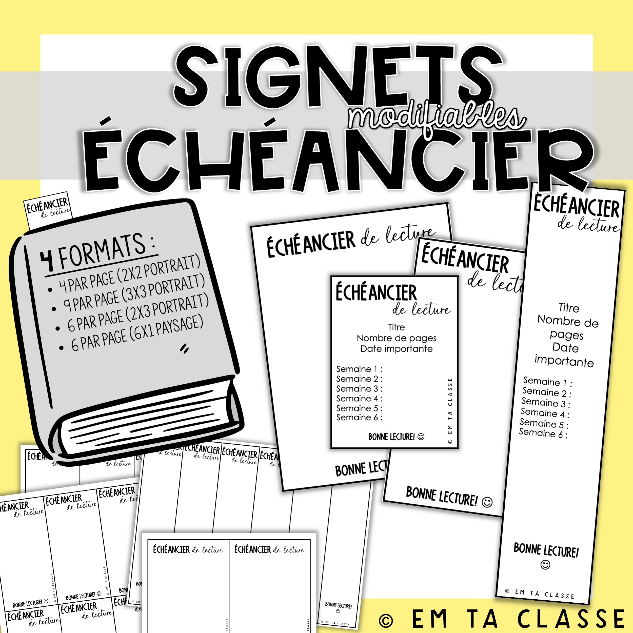 Signets modifiables - Échéancier de Lecture – EM ta classe