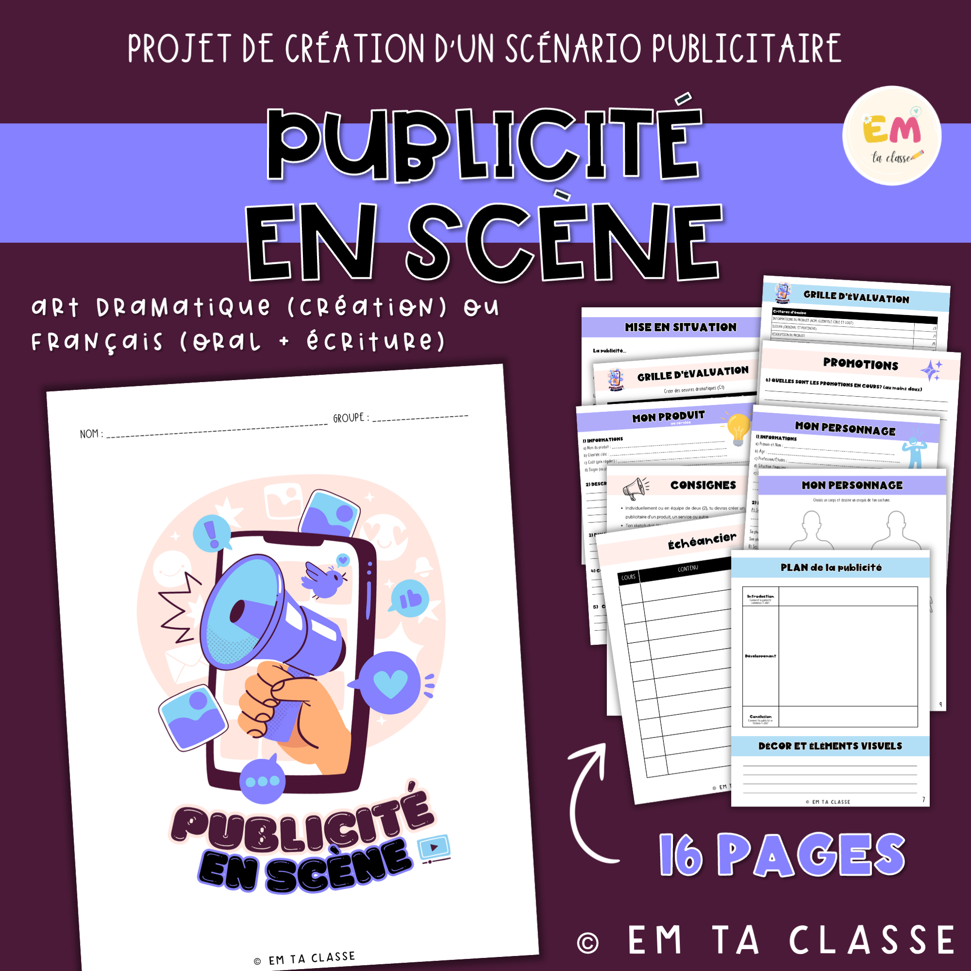 Projet Publicité en scène - Art dramatique et Français secondaire – EM ...