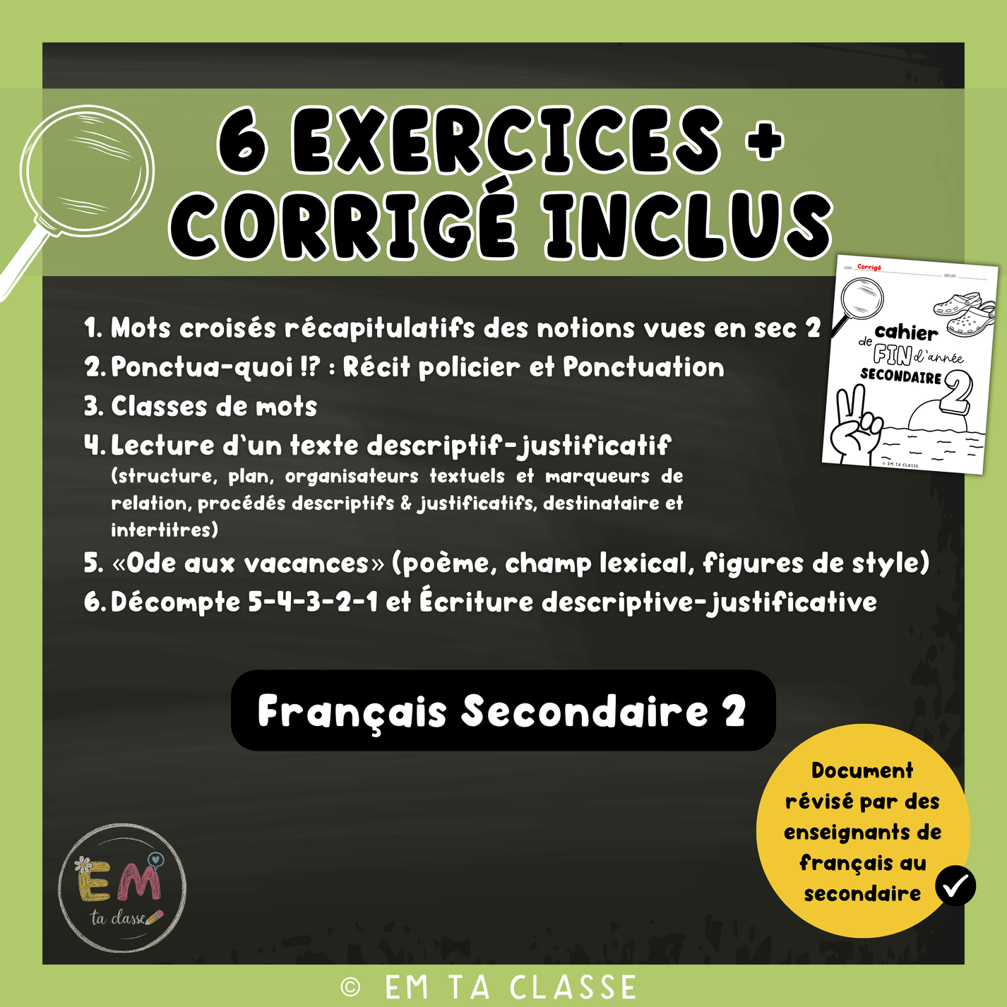 Cahier de fin d'année - 2e secondaire - Français – EM ta classe